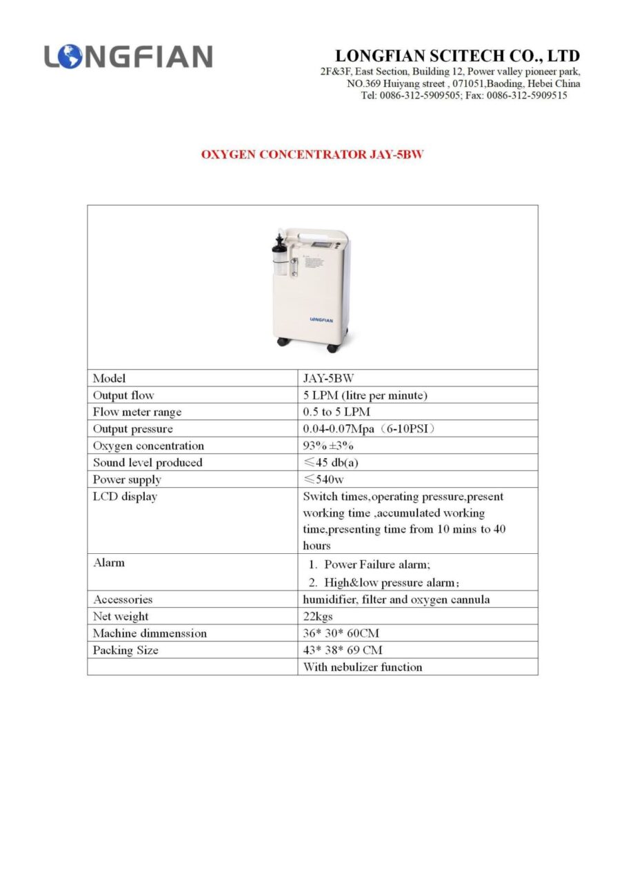 Longfian Oxygen concentrator JAY5-BW