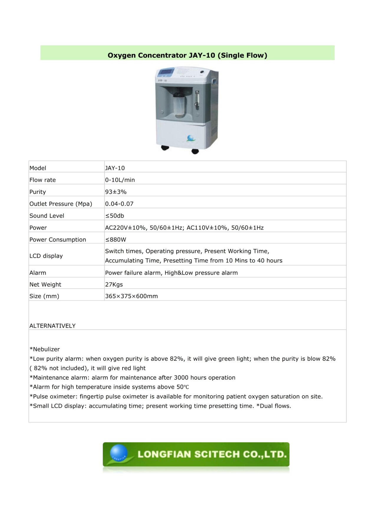 Longfian Oxygenconcentrator JAY-10