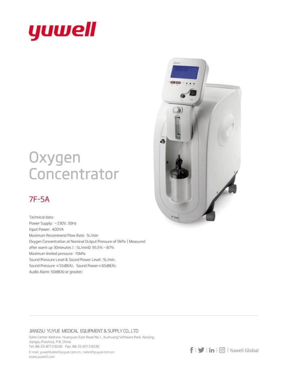 OXYGEN YUWELL MODEL 7F-5AW - OXYGEN CARE 2 U